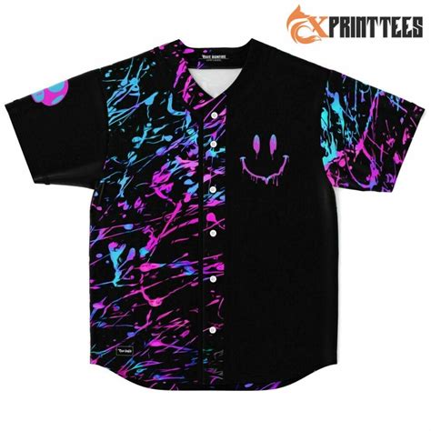 Black Baseball Jersey Customized Neon Splash Color Cool Outfit For