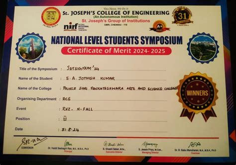 Achievement Engineering Learning Innovation Symposium Jothish Kumar
