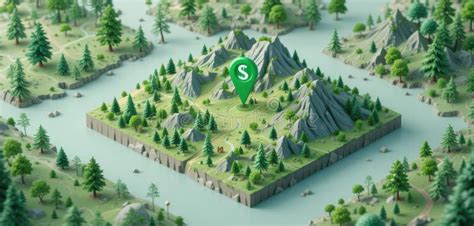 3d Isometric Map Of Yosemite Pin Marking Hiking Trail Emphasizing