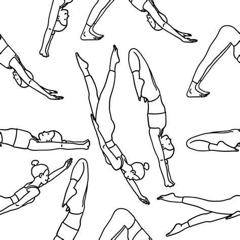 Premium Vector Seamless Pattern Lady Yoga Poses In Cartoon Outline