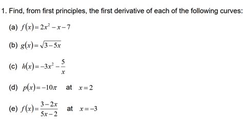 Solved 1 Find From First Principles The First Derivative