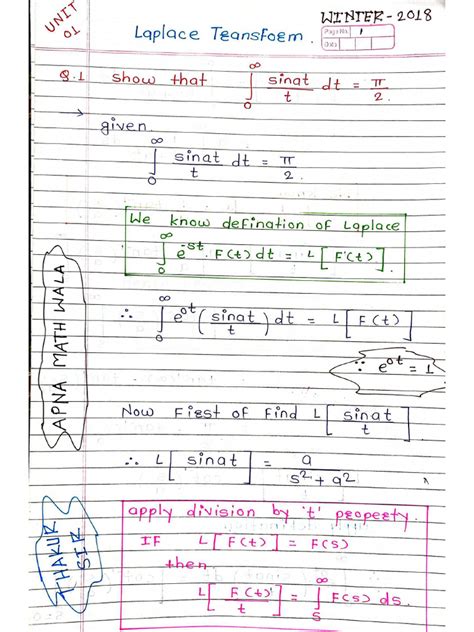 Laplace Transform Important Question Pdf
