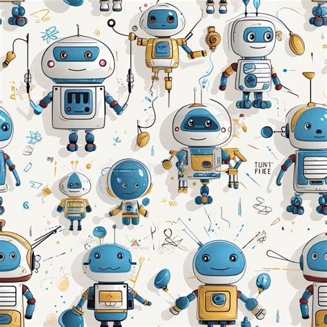 Cute Robots In A Seamless Pattern With Vibrant Colors Tiled Stock Illustration Illustration