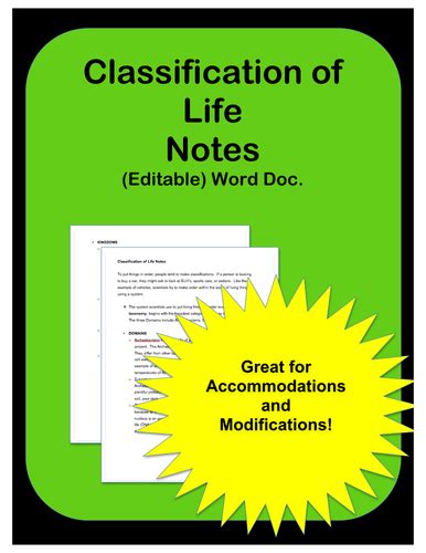 Classification Notes Teaching Resources
