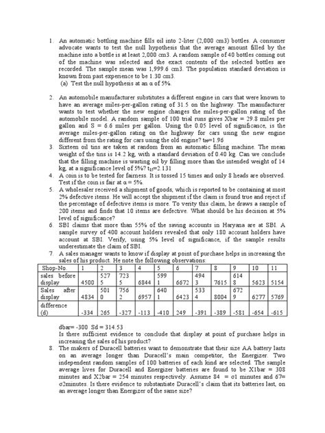 Excercise On T And Z Tests Pdf Null Hypothesis Statistical