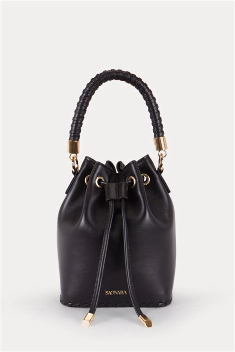 Leather Bag Mini Bucket Black 100 Made In Spain Saonara