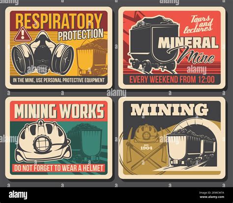 Ore And Coal Mining Poster Mine Industry Factory And Miner Equipment