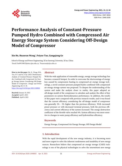 Pdf Performance Analysis Of Constant Pressure Pumped Hydro Combined With Compressed Air Energy