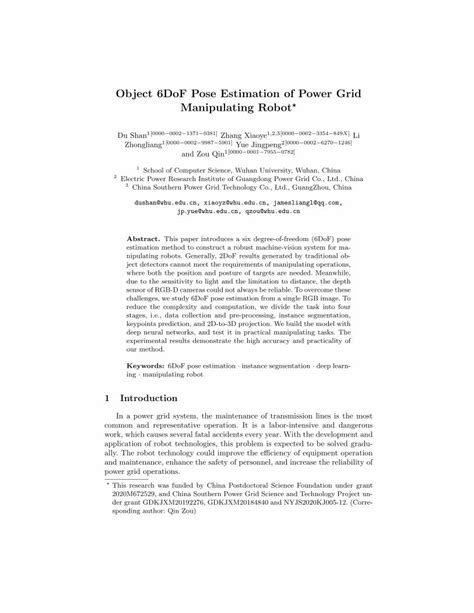 Pdf Object 6dof Pose Estimation Of Power Grid Manipulating Robot