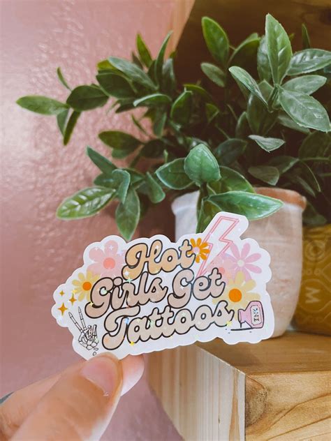 Hot Girls Get Tattoos Sticker Holographic Sticker Boho Retro Groovy