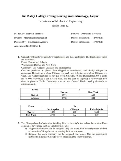 Operations Research Assignment Unit 2 Pdf Business