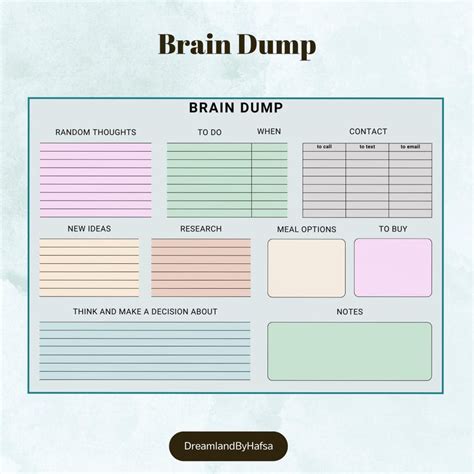 Brain Dump Journal Printable Brain Dump Worksheet Digital Download