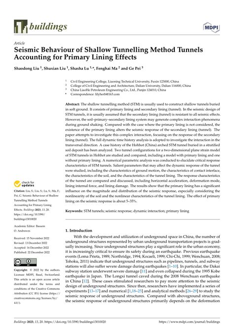 Pdf Seismic Behaviour Of Shallow Tunnelling Method Tunnels Accounting For Primary Lining Effects