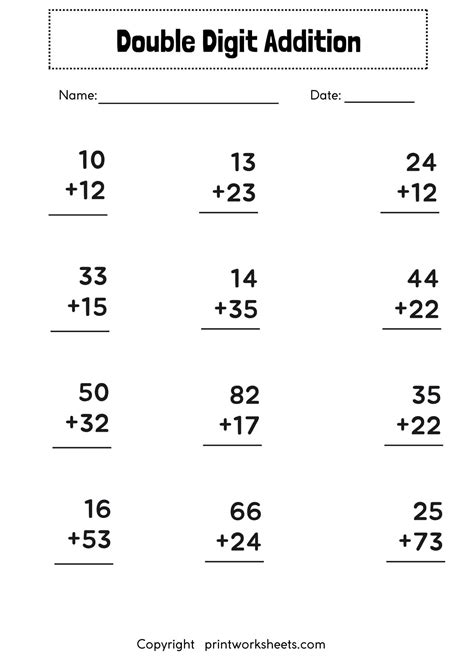 Double Digit Addition Worksheets With And Without Regrouping