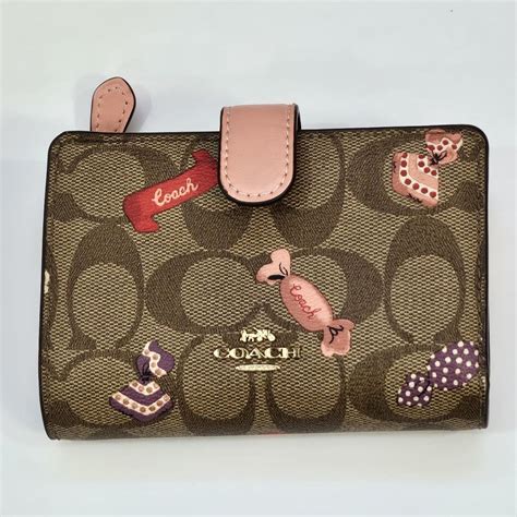Coach Signature Pattern Bi Fold Wallet With Candy Depop