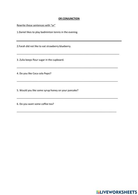 Or Conjunction Worksheet Live Worksheets