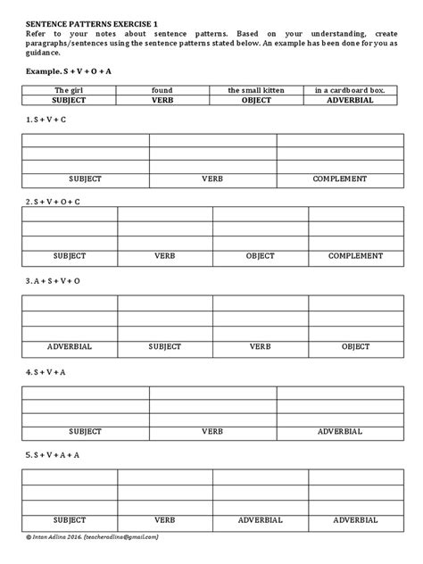Sentence Patterns Exercise 1 And 2 Pdf Grammar Onomastics