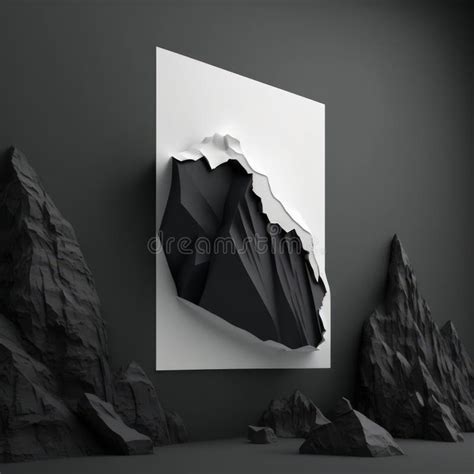 Abstract Modern Background Jagged Black Stone Embedded In The Side Of