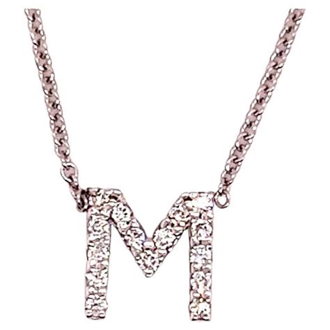 Diamond Letter M Pendant Necklace 14k Gold 019 Tcw Certified For