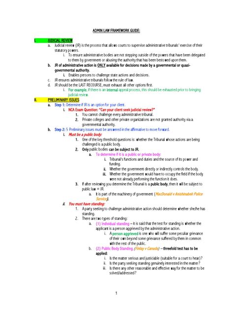 Admin Law Framework Guide Pdf Standing Law Equity Law