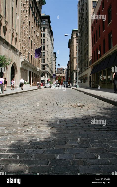 Old Cobblestone Street At Soho Neighborhood In Lower Manhattan Hi Res