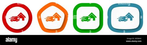 Home Delivery Shipping Courier Vector Icon Set Flat Design Buttons