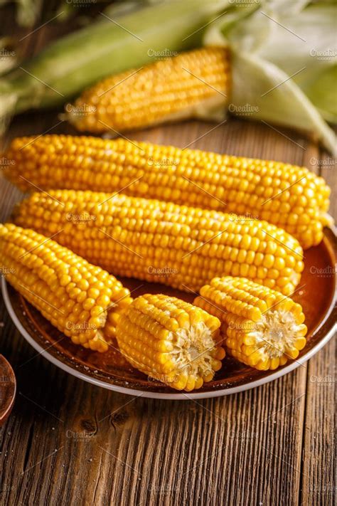Sweet Boiled Corn On Plate Corn On The Cob White Background Picture