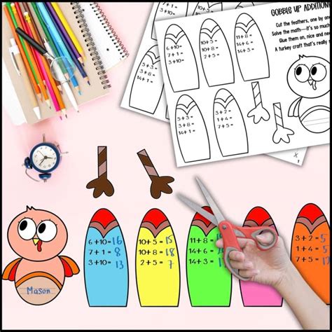 Fun Thanksgiving Math Cut And Paste Creative Turkey Addition Worksheets