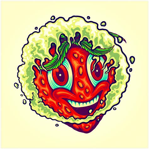 Premium Vector Happy Strawberry Kush Weed Strain Logo Illustrations