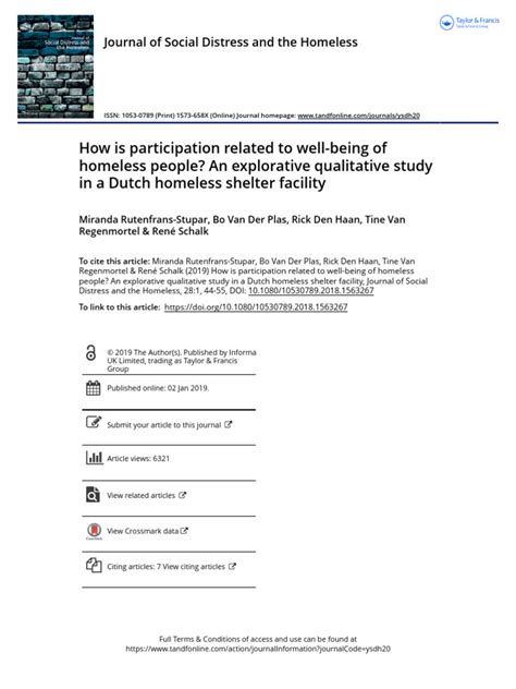 How Is Participation Related To Well Being Of Homeless People An