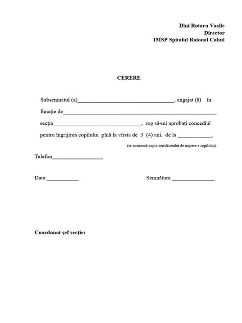 Model Cerere Concediu Pentru Ingrijirea Copilului Pdf