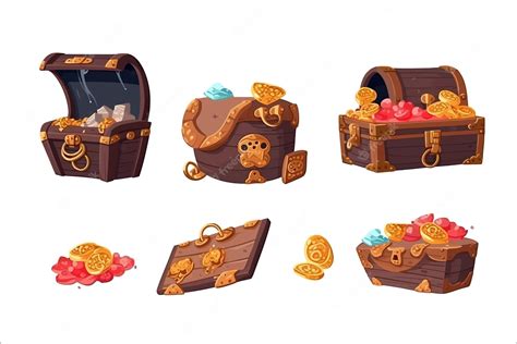 해적 보물 격리 배경 만화 벡터 일러스트 레이 션 프리미엄 벡터