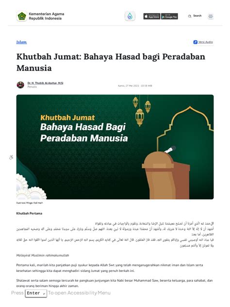 Khutbah Jumat Bahaya Hasad Bagi Peradaban Manusia Pdf