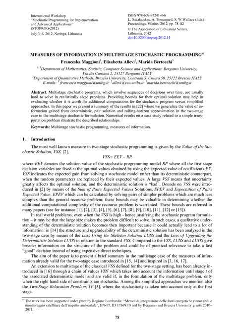 Pdf The Value Of Information In Multistage Linear Stochastic Programming