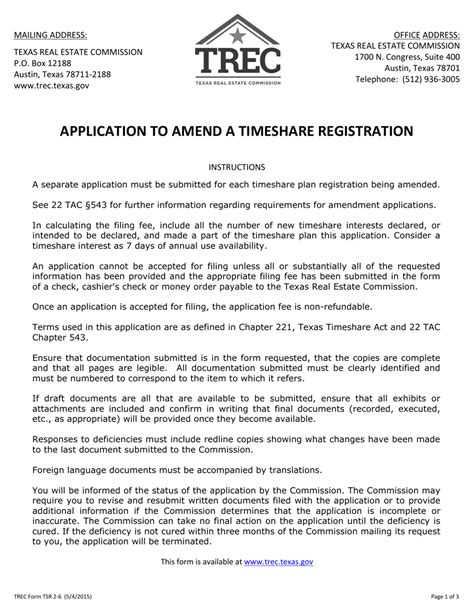 Trec Form Tsr2 6 Download Fillable Pdf Or Fill Online Application To