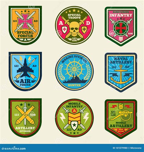 Military Patches Vector Set Army Forces Emblems And Labels Stock
