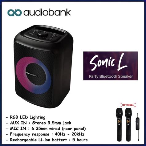 Jual Audiobank Sonic L Speaker Aktif Bluetooth With Aux In Stereo 35mm Jack Mic In 635mm Wired