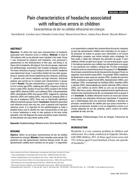 Pdf Pain Characteristics Of Headache Associated With Refractive