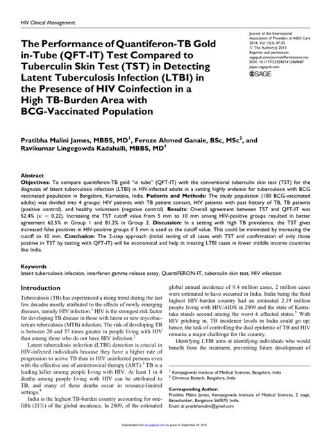 Pdf The Performance Of Quantiferon Tb Gold In Tube Qft It Test