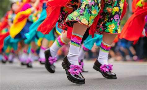 Vibrant Traditional Dance Performance With Colorful Costumes And Floral Patterns Stock Image