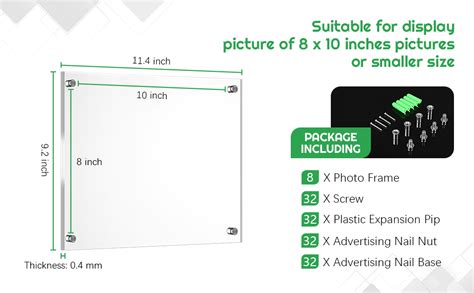 8 Pack Acrylic Floating Picture Frame Wall Mount Frameless Photo Frames Double