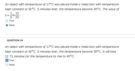 Solved An Object With Temperature Of C Was Placed Inside Chegg