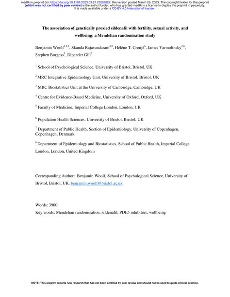 Pdf The Association Of Genetically Proxied Sildenafil With Fertility