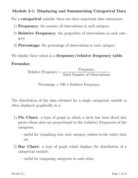 Stat 21 Modeule Notes Module 2 1 Displaying And Summarizing
