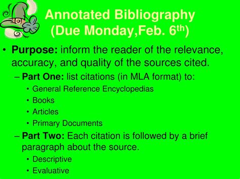 Ppt Annotated Bibliography Due Mondayfeb 6 Th Powerpoint Presentation Id341775