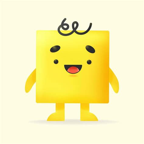 Funny 3d Geometric Square Shape With Happy Emotions Vector Cartoon Flat Cute Character Isolated