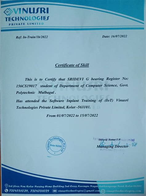 Sridevi G On Linkedin Certificate Of Skill