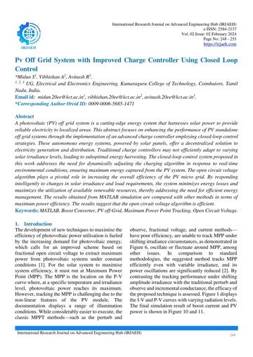 Pv Off Grid System With Improved Charge Controller Using Closed Loop Control International
