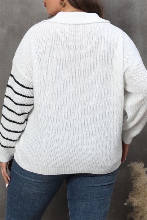 Wholesale White Casual Striped Basic V Neck Plus Size Tops K85131 2 Online