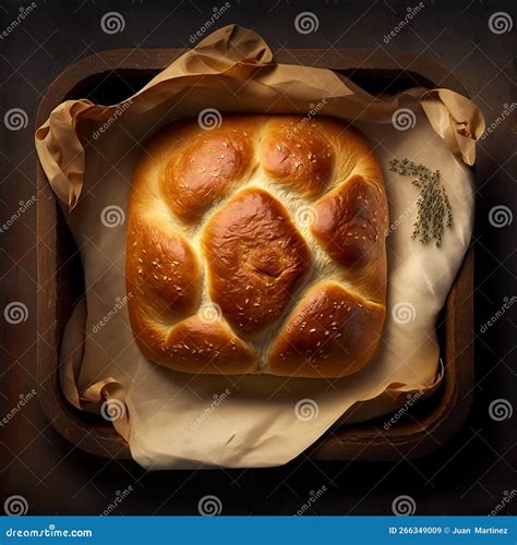 Top View Of Freshly Baked Bread Cooling On Baking Sheet Stock